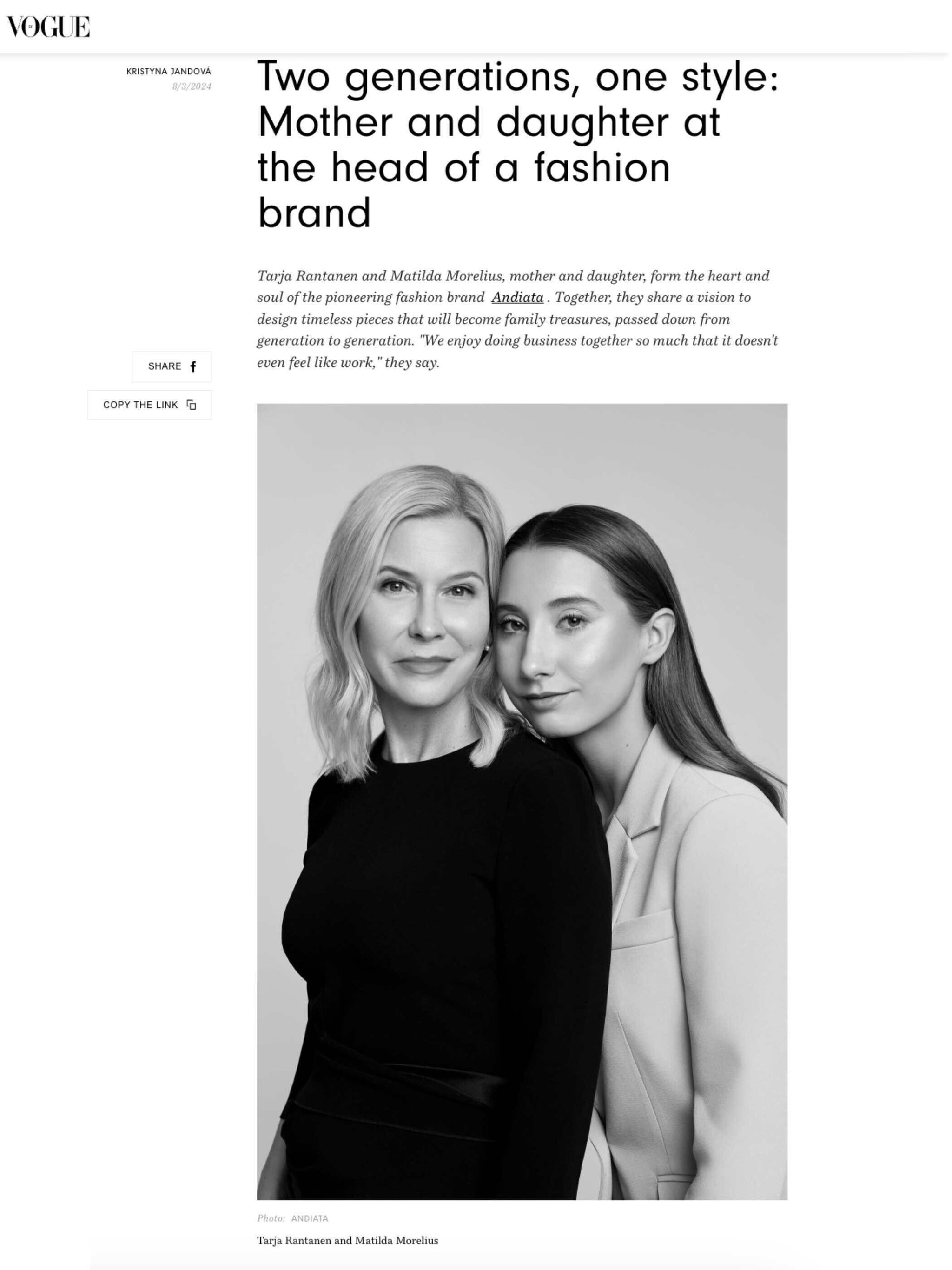 Two Generations, One Style – Andiata Featured in Vogue Czechoslovakia ...