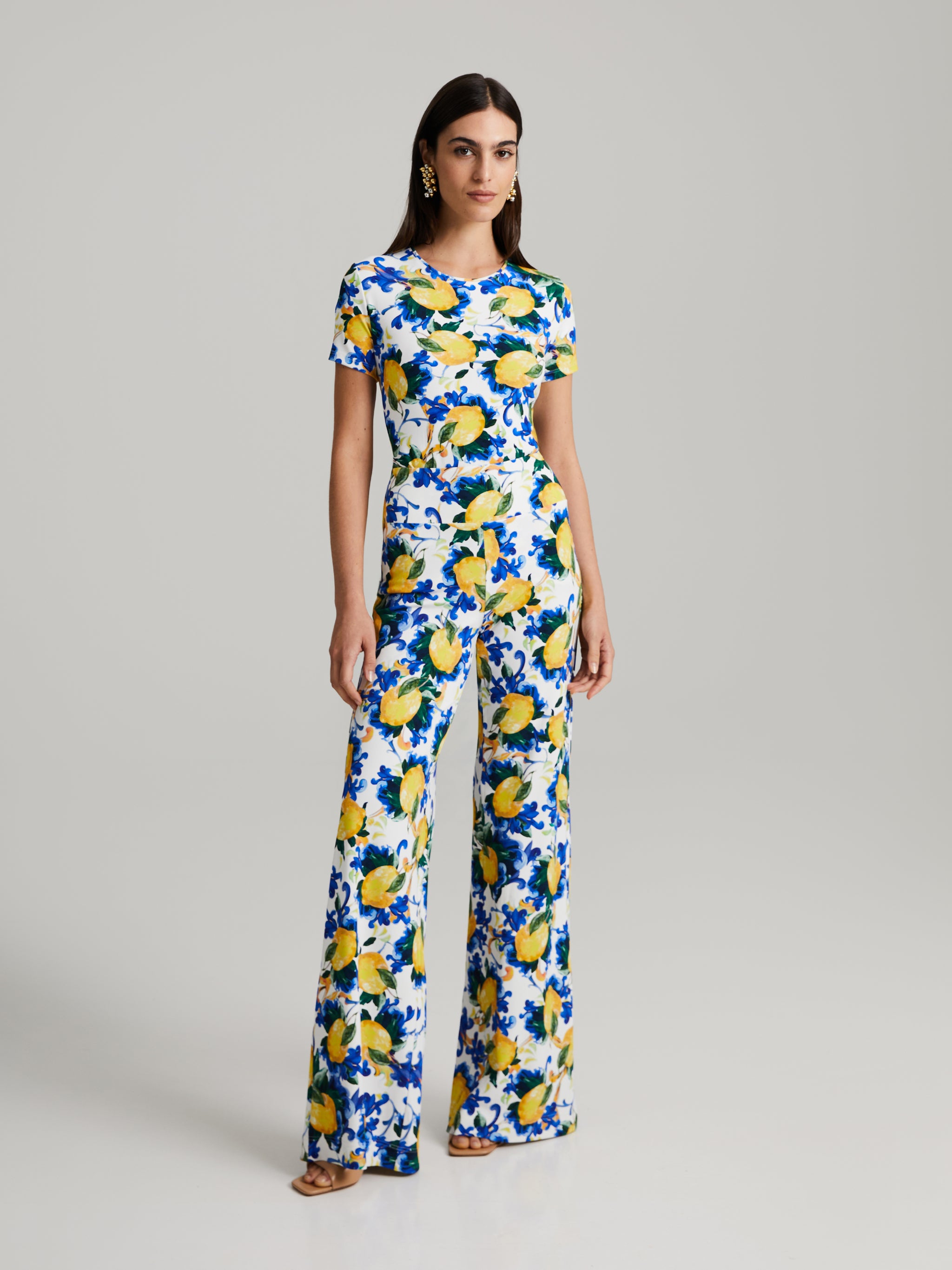Evelen Lemon Print Flared Trousers - Andiata – Andiata